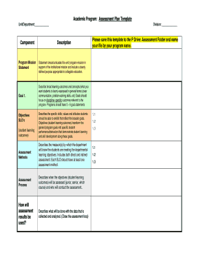 Fillable Online uscupstate Academic Program: Assessment Plan Template ...