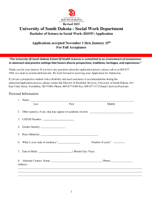 Fillable Online usd University of South Dakota - Social Work Department ...