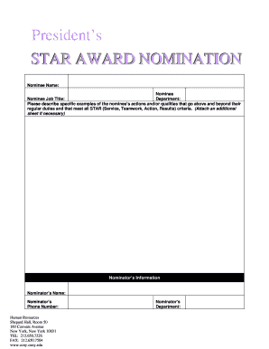 Fillable Online ccny cuny President's STAR Award Nomination Form - 2016.doc - ccny cuny Fax ...