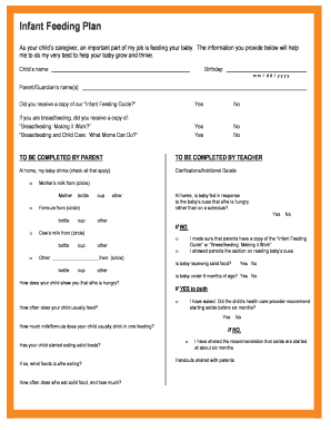 Fillable Online Infant Feeding Plan - ncchildcare.nc.gov Fax Email ...