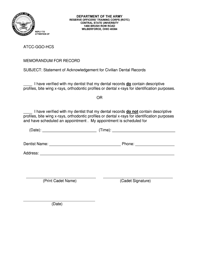 Fillable Online centralstate Department of the Army Letterhead ...
