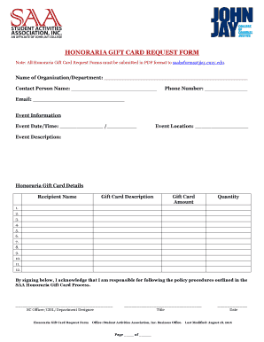 Fillable Online jjay cuny HONORARIA GIFT CARD REQUEST FORM Fax Email ...
