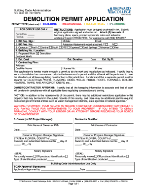 Fillable Online broward Form BCAD 101 - REV 120715 DEMOLITION PERMIT ...