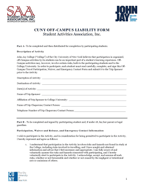 Fillable Online jjay cuny CUNY OFF-CAMPUS LIABILITY FORM Student Activities ... Fax Email Print ...