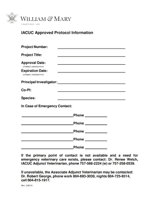 Fillable Online wm IACUC Approved Protocol Information Fax Email Print - pdfFiller
