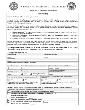 Fillable Online hws Grant Proposal Authorization Form - hws.edu Fax ...
