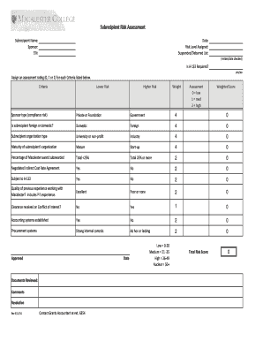 Fillable Online macalester Subrecipient Risk Assessment - Macalester College - macalester Fax ...