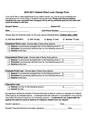 Fillable Online queens 2016-2017 Federal Direct Loan Change Form ...