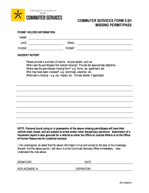 Fillable Online uhm hawaii COMMUTER SERVICES FORM 2-2H MISSING PERMIT ...