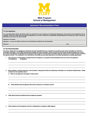 Fillable Online umflint MSA Recommendation Form - umflint Fax Email ...