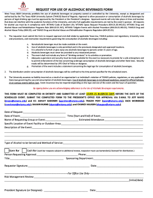 Fillable Online wtamu request for use of alcoholic beverages form ...