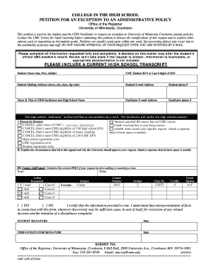 Fillable Online crk umn COLLEGE IN THE HIGH SCHOOL PETITION FOR AN ...