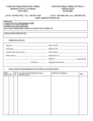 Fillable Online Christ the King Sixth Form College Christ the King College ... Fax Email Print ...