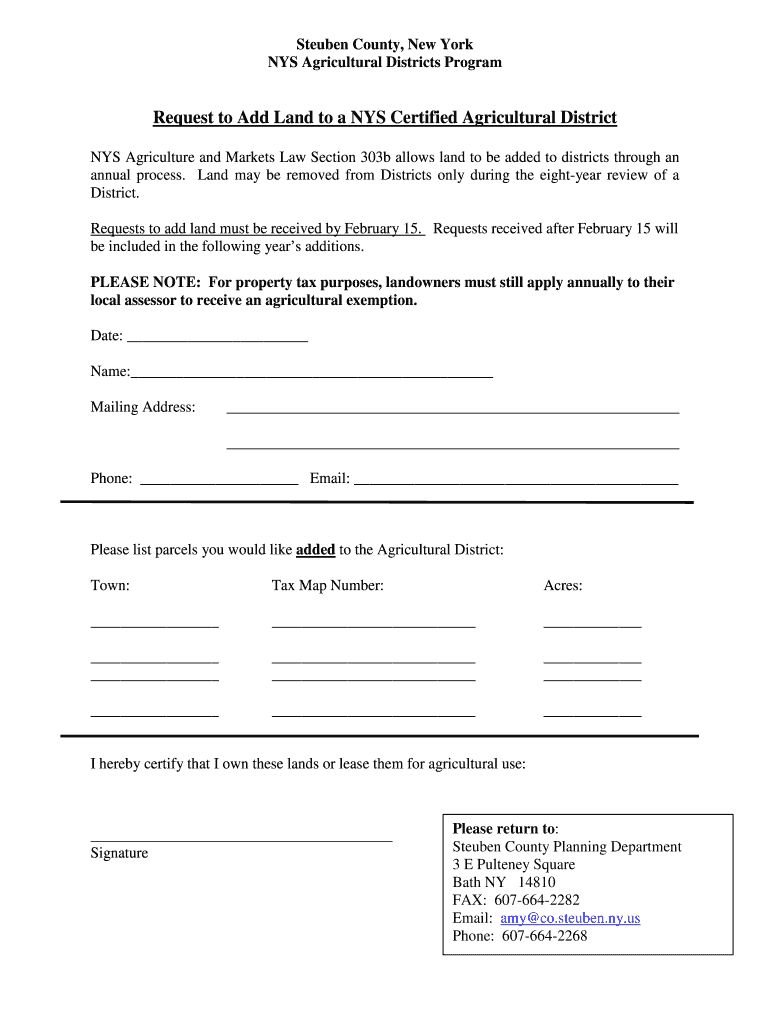 Fillable Online steubencony Request to Add Land to a NYS Certified Agricultural District Fax ...