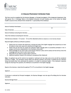 Fillable Online academicdepartments musc J-1 ENGLISH PROFICIENCY ...