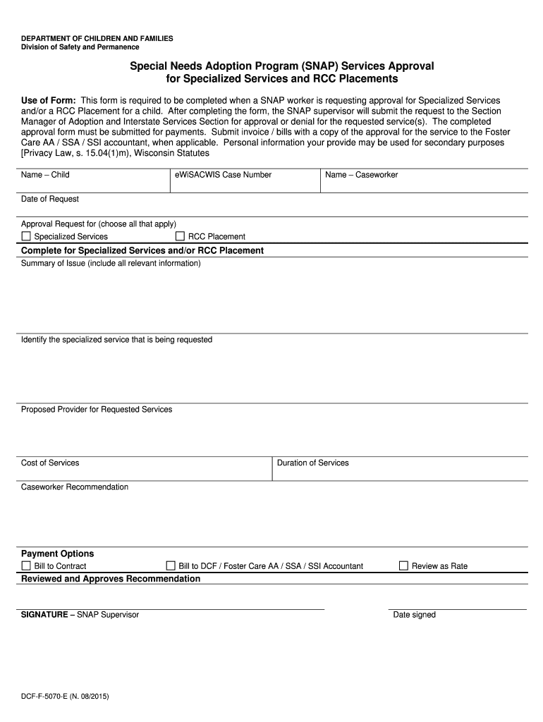 Fillable Online dcf wisconsin DCF-F-5070-E - Wisconsin Department of ...
