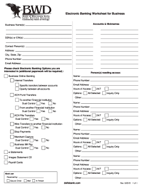 Fillable Online Electronic Banking Worksheet for Business - dellsbank ...