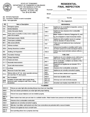 Fillable Online tennessee RESIDENTIAL FINAL INSPECTION - State of ...