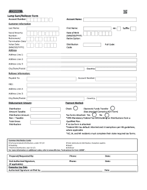 Fillable Online Lump Sum/Rollover Form Account Name - comerica.com Fax ...