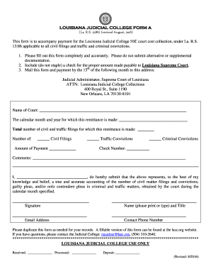 Fillable Online lasc LOUISIANA JUDICIAL COLLEGE FORM A (La. R.S. - lasc ...