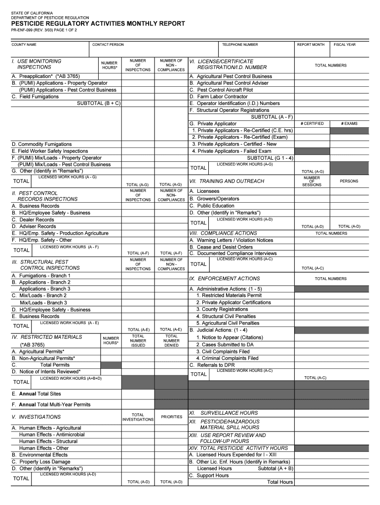 Fillable Online cdpr ca PR-ENF-099, PDF - California Department of Pesticide Regulation Fax ...