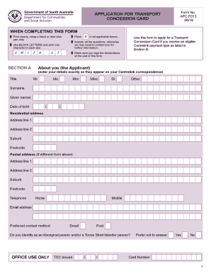 Fillable Online sa gov Application for Transport Concession Card ...