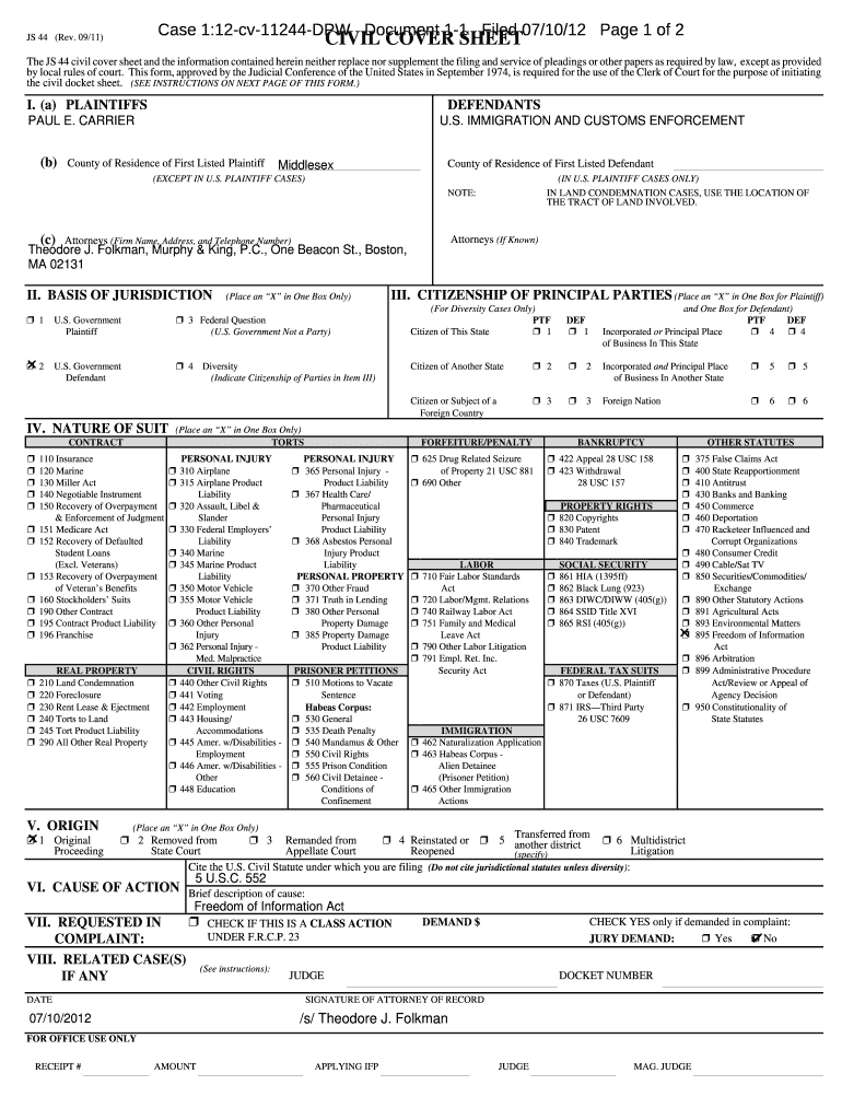 Fillable Online Civil Cover Sheet - DocumentCloud Fax Email Print - pdfFiller