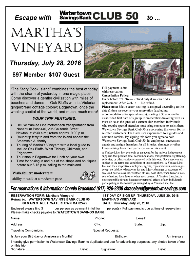 Fillable Online martha's vineyard - Watertown Savings Bank Fax Email Print - pdfFiller