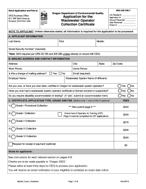 Fillable Online deq state or Collection Exam Application - Grades I through IV - Department of ...