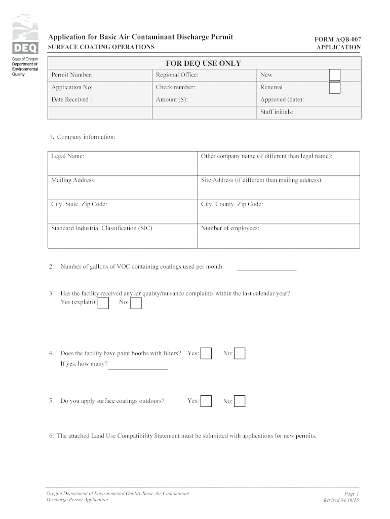 Fillable Online deq state or FORM AQB-007 Fax Email Print - pdfFiller