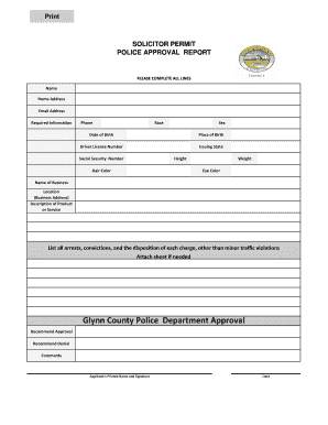 Fillable Online glynncounty Solicitor Permit Police Approval Form ...