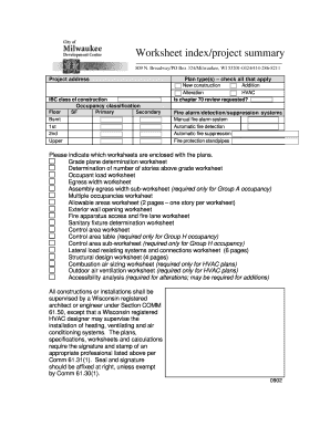 Fillable Online city milwaukee Worksheet index/project summary ...