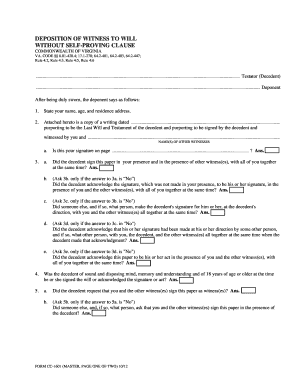 Fillable Online loudoun DEPOSITION OF WITNESS TO WILL WITHOUT SELF ...