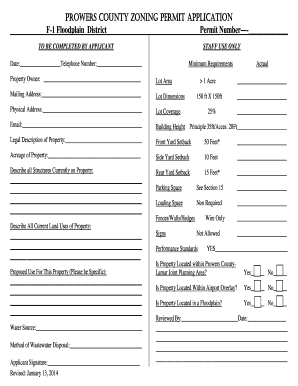 Fillable Online PROWERS COUNTY ZONING PERMIT APPLICATION F-1 Floodplain ...
