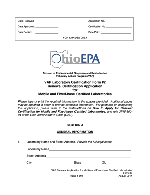 Fillable Online epa ohio VAP Laboratory Certification Form #2 Renewal ...