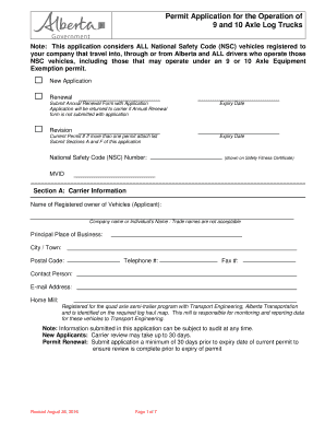 Fillable Online transportation alberta Permit Application for the ...