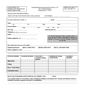 Fillable Online Printable Job Application - Presidential Security and ...