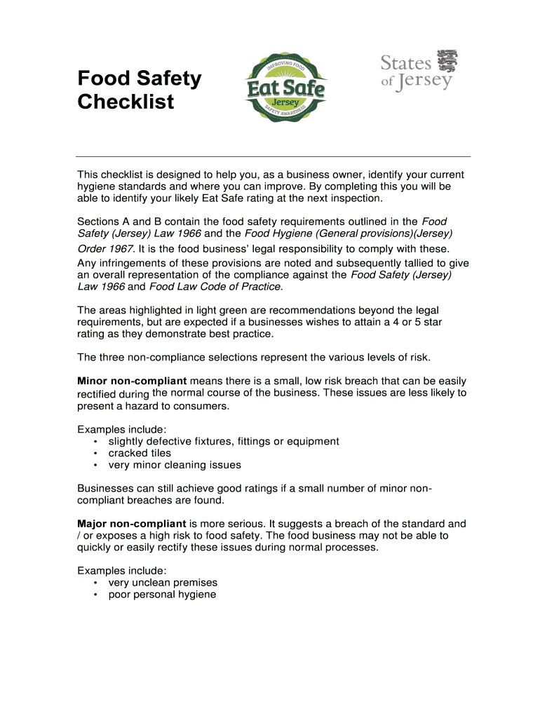 Fillable Online Food Safety Checklist - States of Jersey Fax Email ...