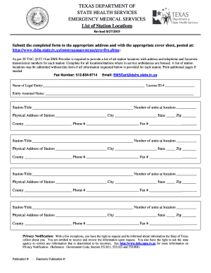 Fillable Online dshs texas EMSStationLocationList. As per 25 TAC, 157 ...