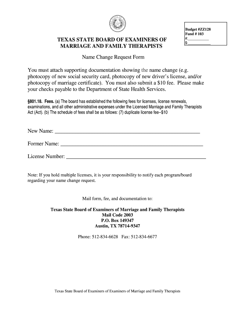 Fillable Online dshs texas TEXAS STATE BOARD OF EXAMINERS OF #: - dshs ...