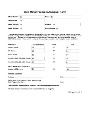 Fillable Online wpi BCB Minor Program Approval Form - wpi.edu Fax Email ...