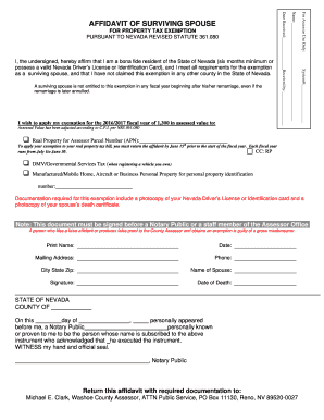 Fillable Online washoecounty AFFIDAVIT OF SURVIVING SPOUSE - washoecounty.us Fax Email Print ...