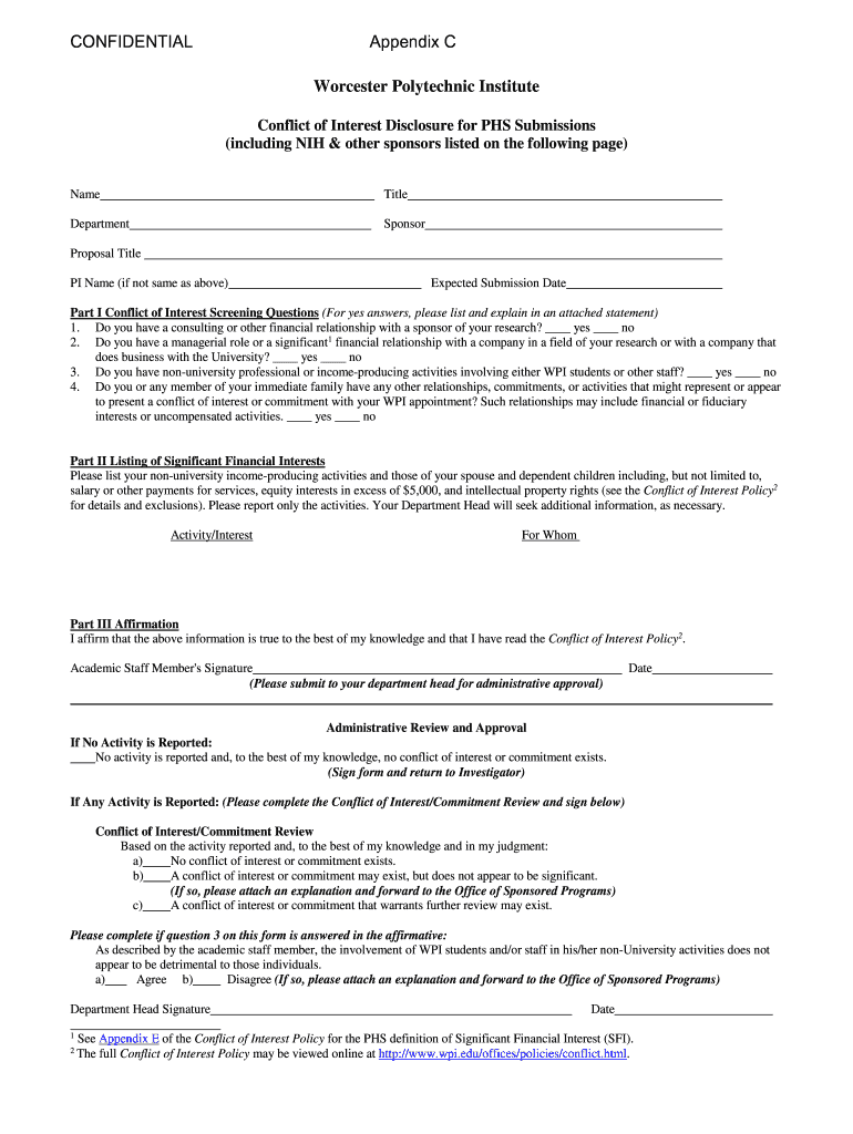 Fillable Online wpi CONFIDENTIAL Appendix C - Worcester Polytechnic Fax Email Print - pdfFiller