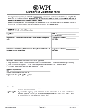 Fillable Online wpi SUBRECIPIENT MONITORING FORM Fax Email Print - pdfFiller