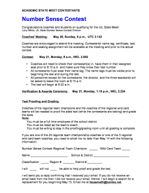 Fillable Online uiltexas ACADEMIC STATE MEET CONTESTANTS Number Sense ...