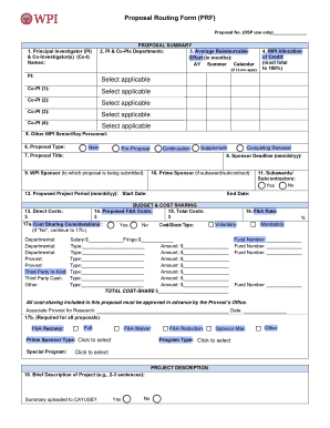 Fillable Online wpi Proposal Routing Form (PRF) - wpi.edu Fax Email ...