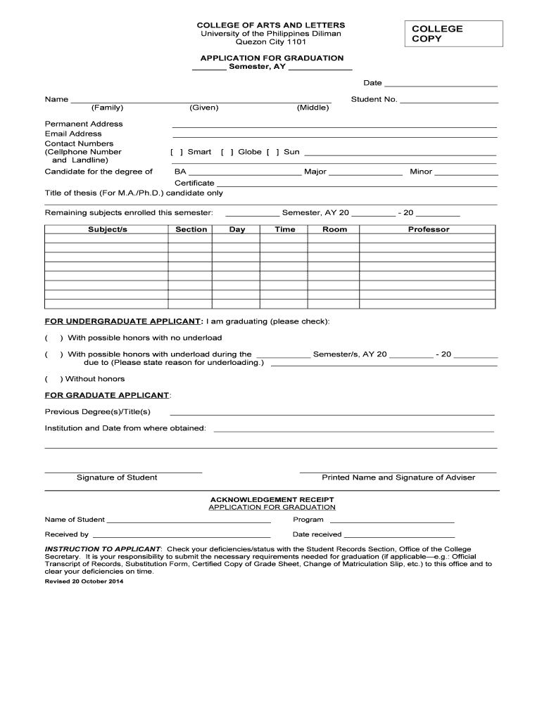 Fillable Online kal upd edu COLLEGE OF ARTS AND LETTERS University of ...