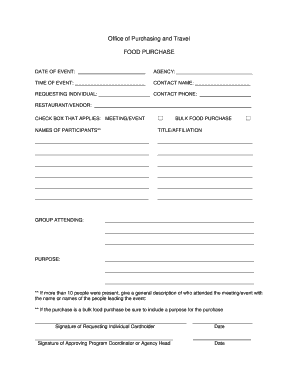 Fillable Online dfa ms Office of Purchasing and Travel FOOD PURCHASE ...