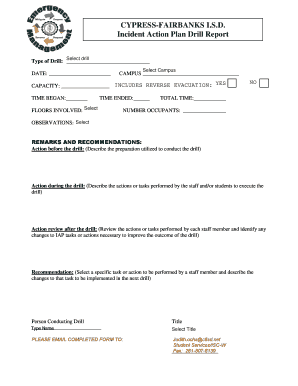 Fillable Online my-inside cfisd Incident Action Plan Drill Report ...