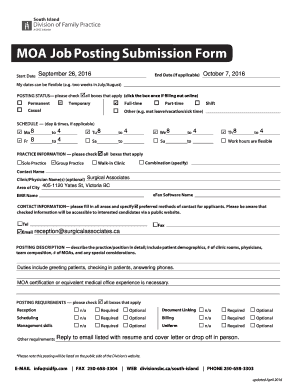 Fillable Online MOA Job Posting Submission Form - Divisions of Family ...